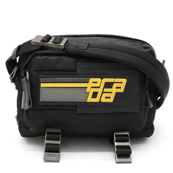 Prada | Bags | Prada Diagonal Nylon Leather Shoulder Bag Nero Black ...